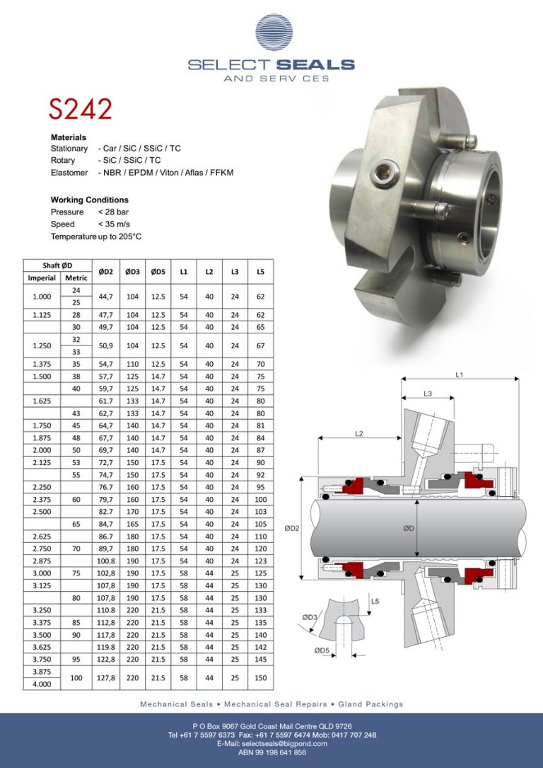 3″ Double Cartridge Mechanical Seal – SELECT SEALS AUSTRALIA